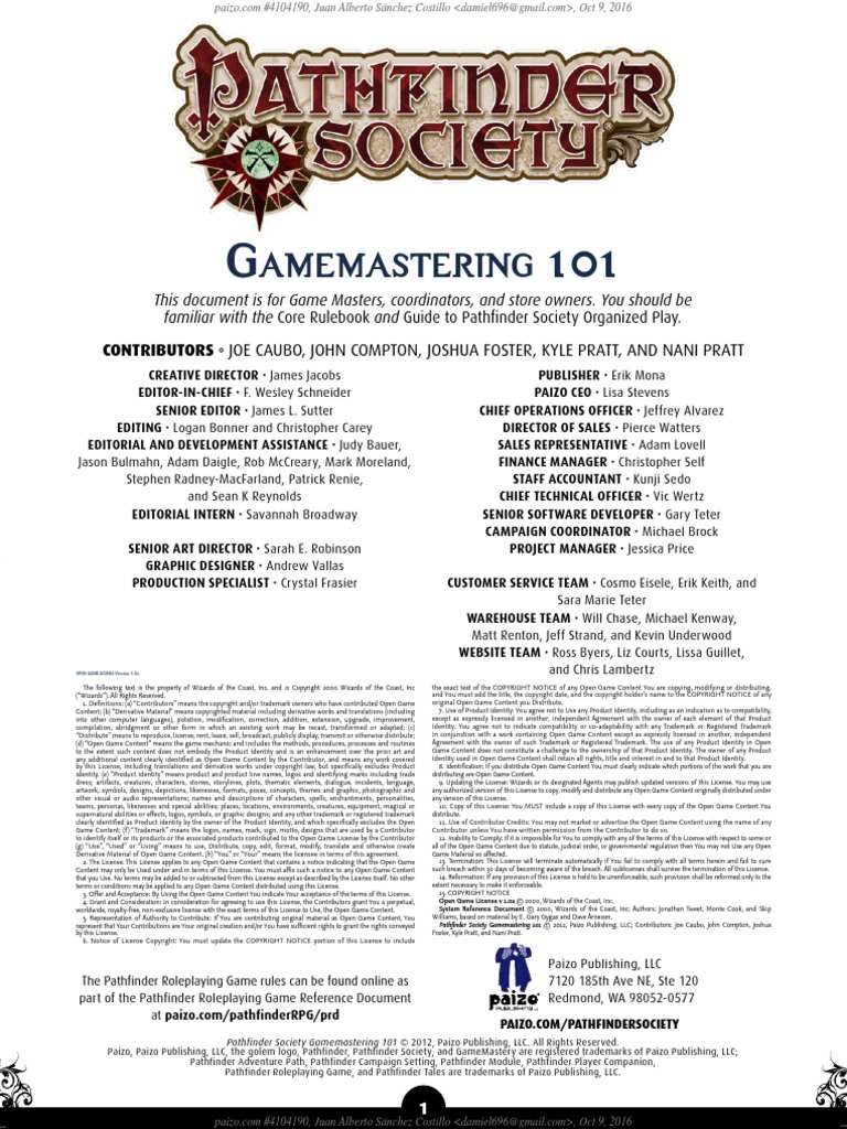 Pathfinder - GM 101 | PDF | License | Fantasy Role Playing Games