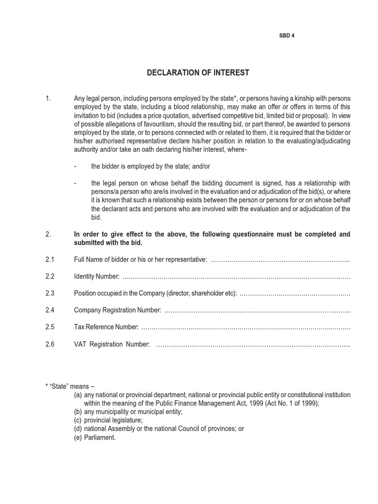 E1 SBD4 Declaration of Interest - Issue 1 NT005-2011 | PDF | Virtue ...