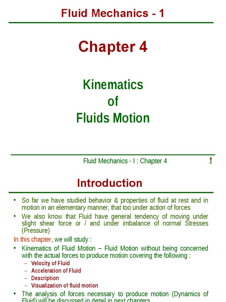 Ch4 Kinematics Fluids Motion | PDF | Fluid Dynamics | Continuum Mechanics