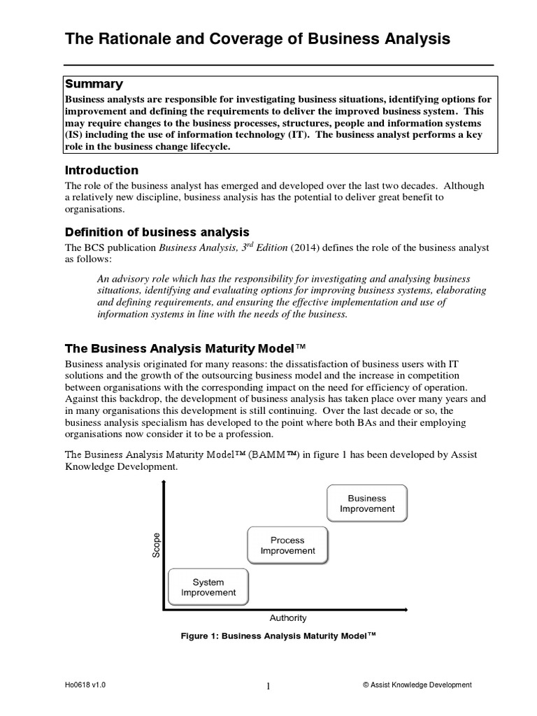 The Rationale and Coverage of Business Analysis | PDF | Business ...
