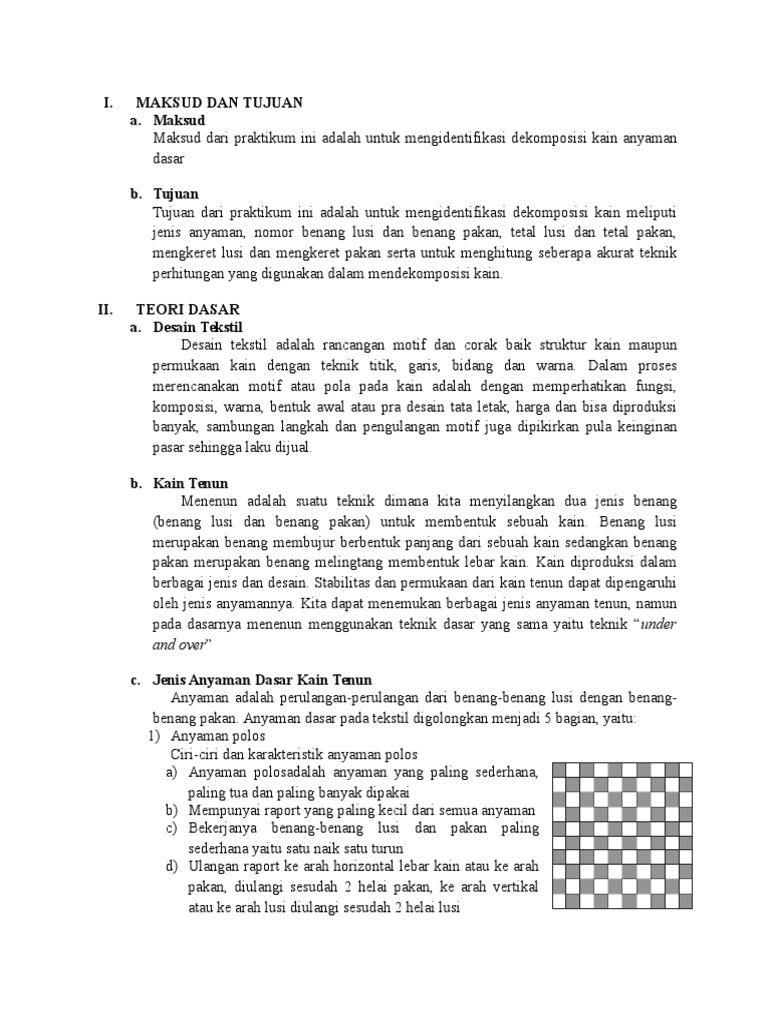 Laporan Desain Tekstil Anyaman Keper | PDF