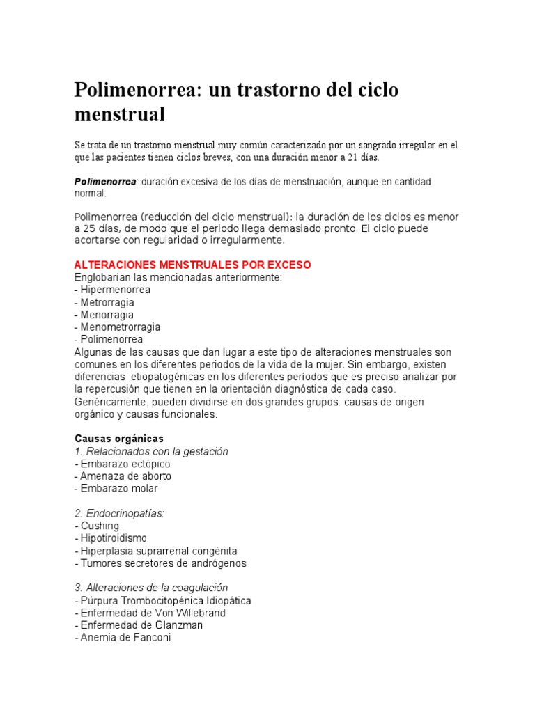 Polimenorrea | PDF | Ciclo menstrual | Síndrome premenstrual
