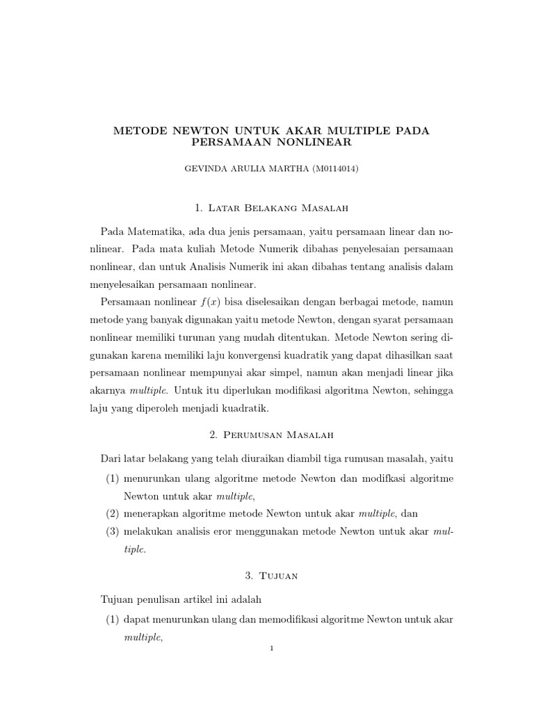 Analisis Numerik Metode Newton Untuk Akar Multiple | PDF
