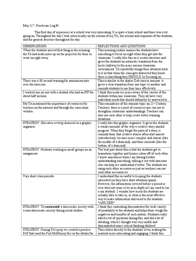 Practicum Logbook - Day 1 | PDF | Curriculum | Classroom