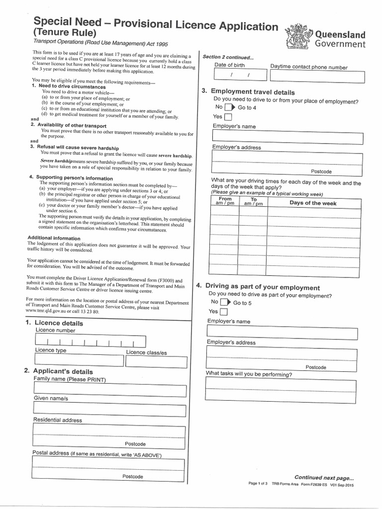 Special Need - Provisional License Application (Tenure Rule) F2639 ES | PDF