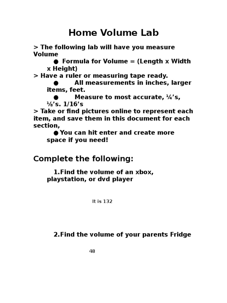 Home Volume Lab: Complete The Following | PDF | Home & Garden
