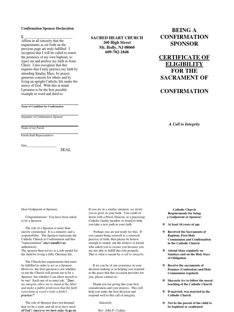 Confirmation Sponsor Form | PDF | Confirmation | Sacraments