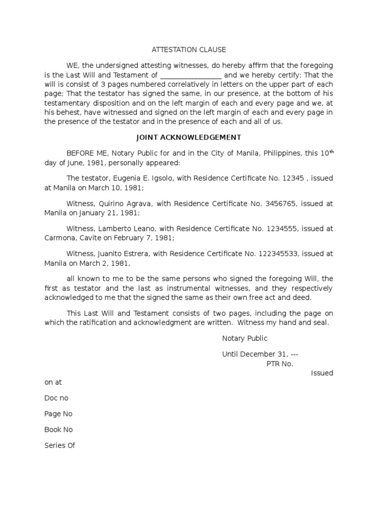 Attestation Clause | PDF