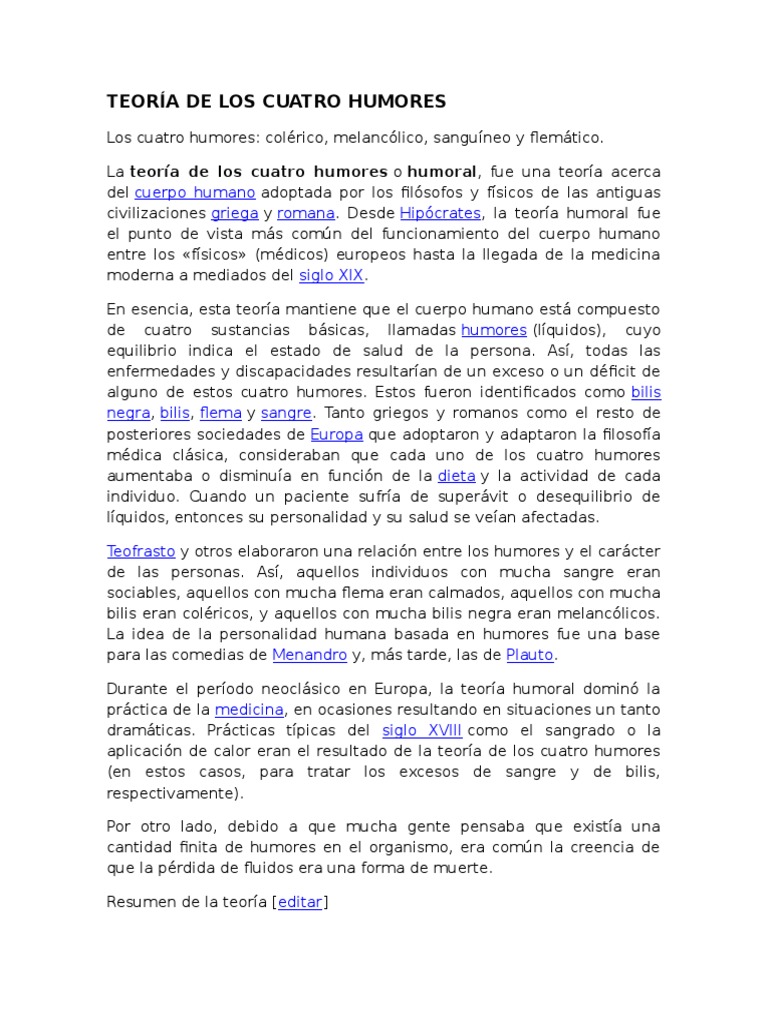 Teoria de Los 4 Humores | PDF | Bienestar | Medicina