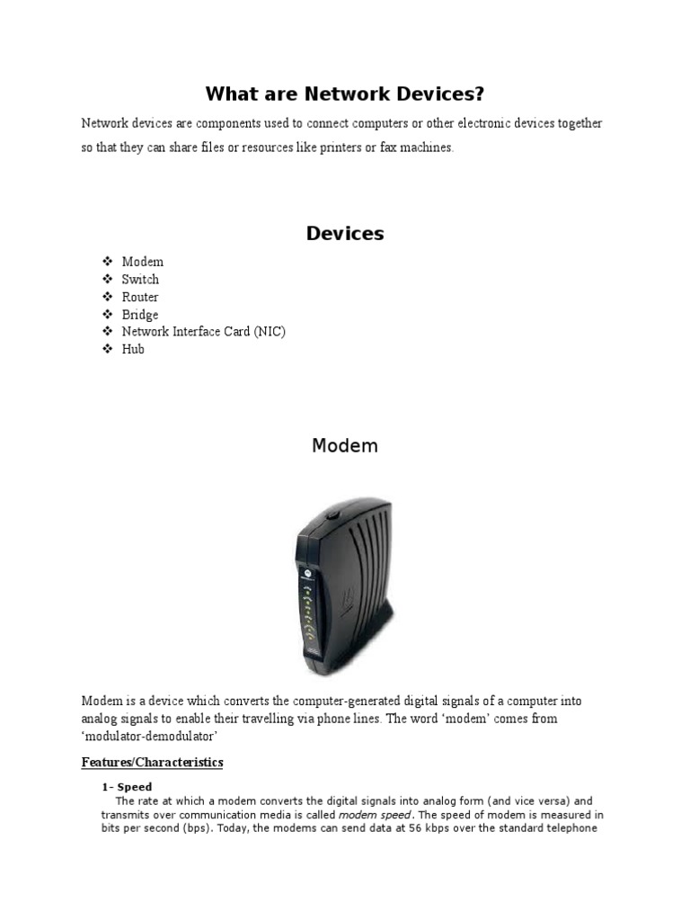Overview of Network Devices | PDF | Network Switch | Modem