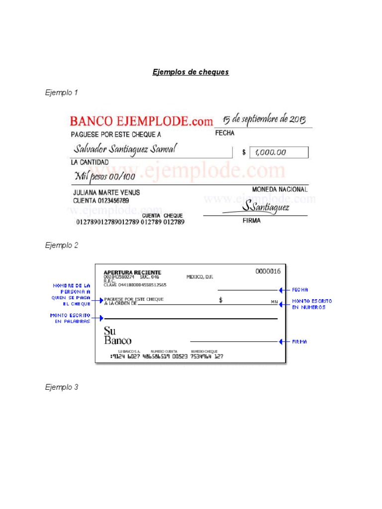 Ejemplos de Cheques | PDF