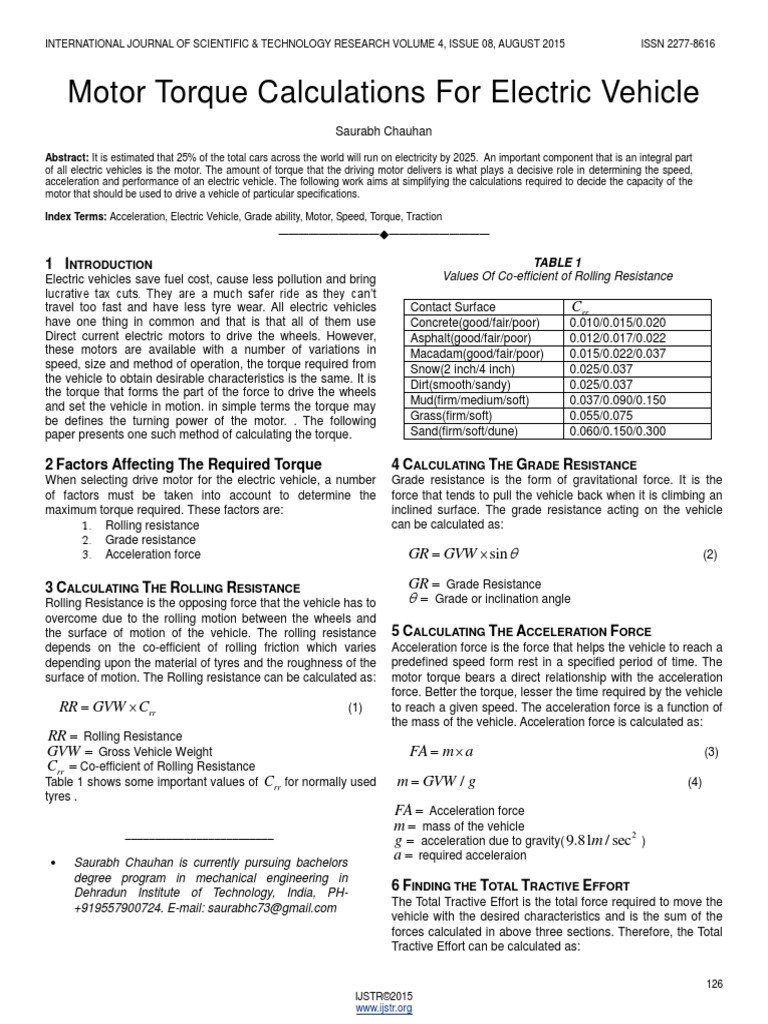 Motor Torque Calculations For Electric Vehicle PDF | PDF | Science ...