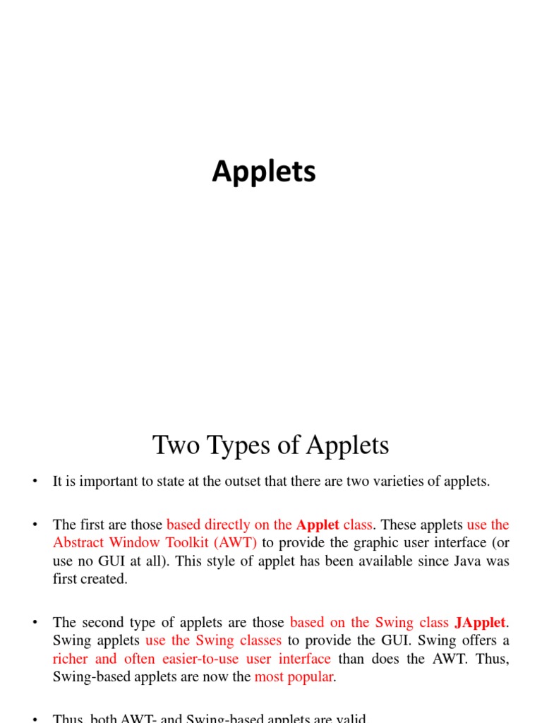 Applet Slides | PDF | Java (Programming Language) | Computing Platforms