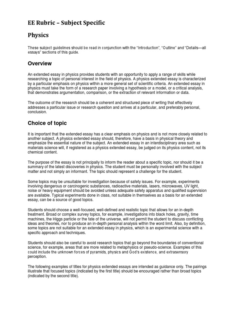 EE Rubric Physics | PDF | Experiment | Essays