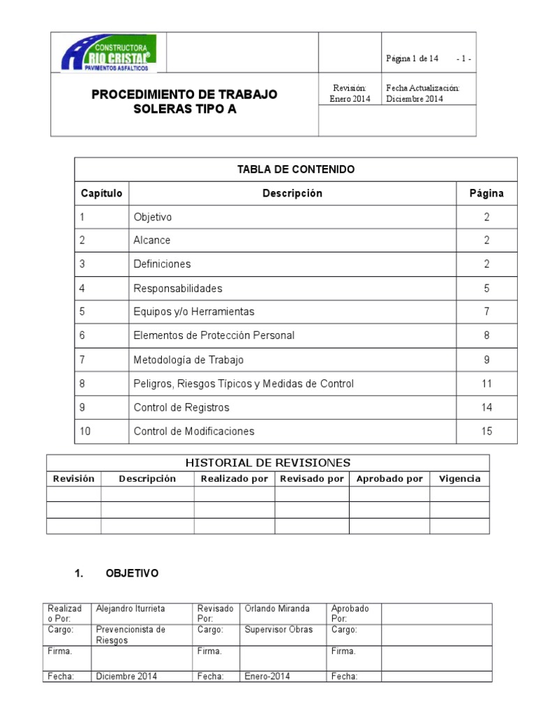 Procedimiento de Trabajo: Soleras Tipo A | PDF | Naturaleza