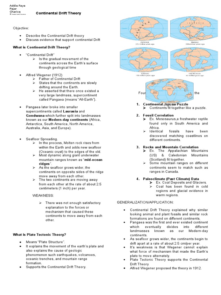 Continental-Drift Theory Handouts | PDF