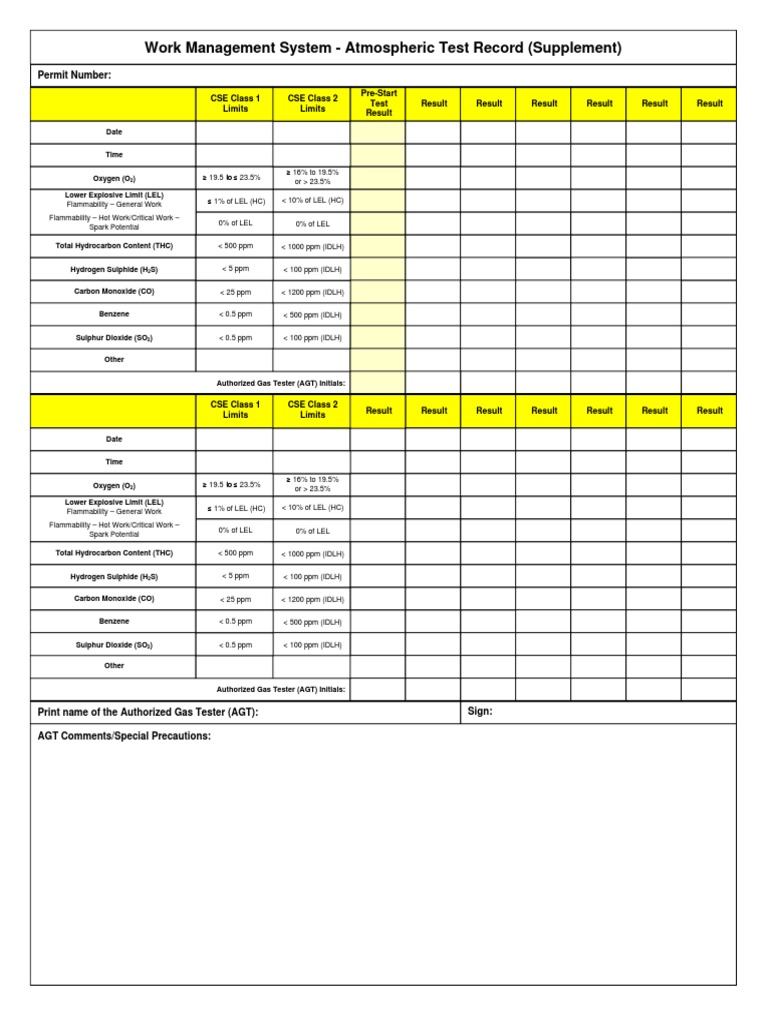Work Management System - Atmospheric Test Record (Supplement) | PDF