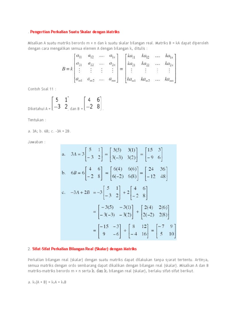 Pengertian Perkalian Suatu Skalar dengan Matriks | PDF