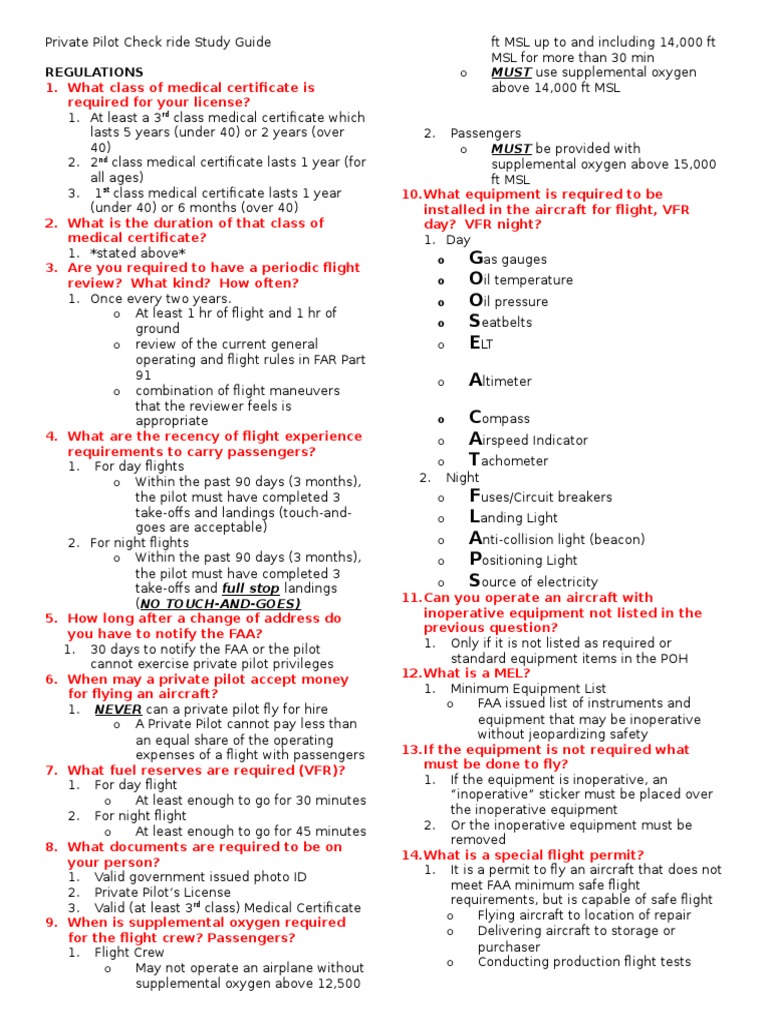 Private Pilot Checkride Study Guide | Visual Flight Rules | Instrument ...