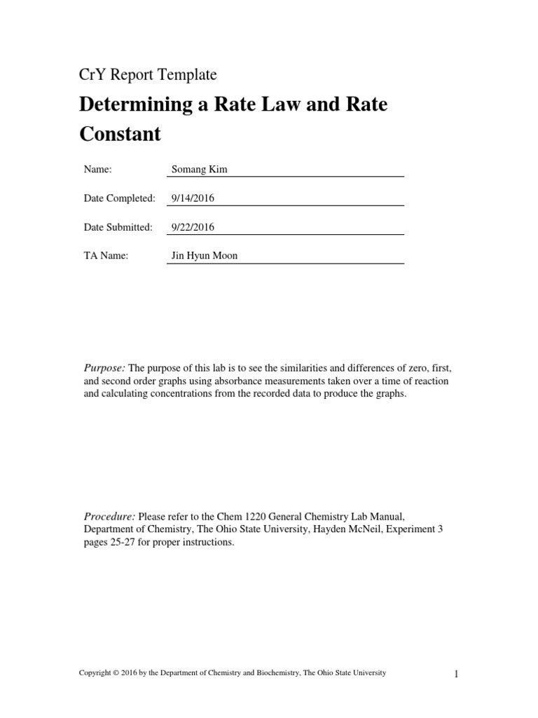 Determining A Rate Law and Rate Constant | Download Free PDF ...