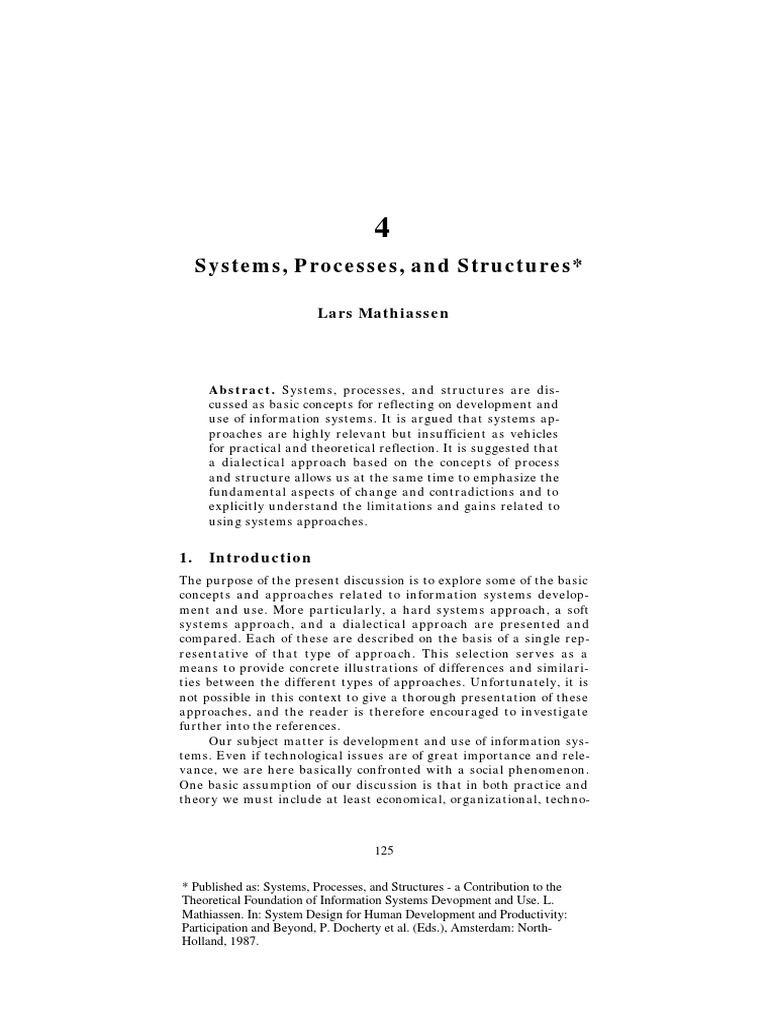Systems, Processes, and Structures : Lars Mathiassen | PDF ...