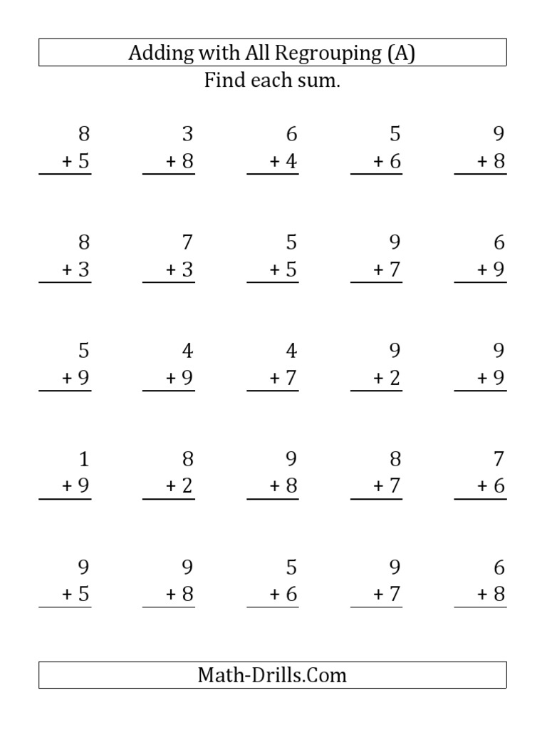 Addition One Digit All Regrouping25 001 | PDF