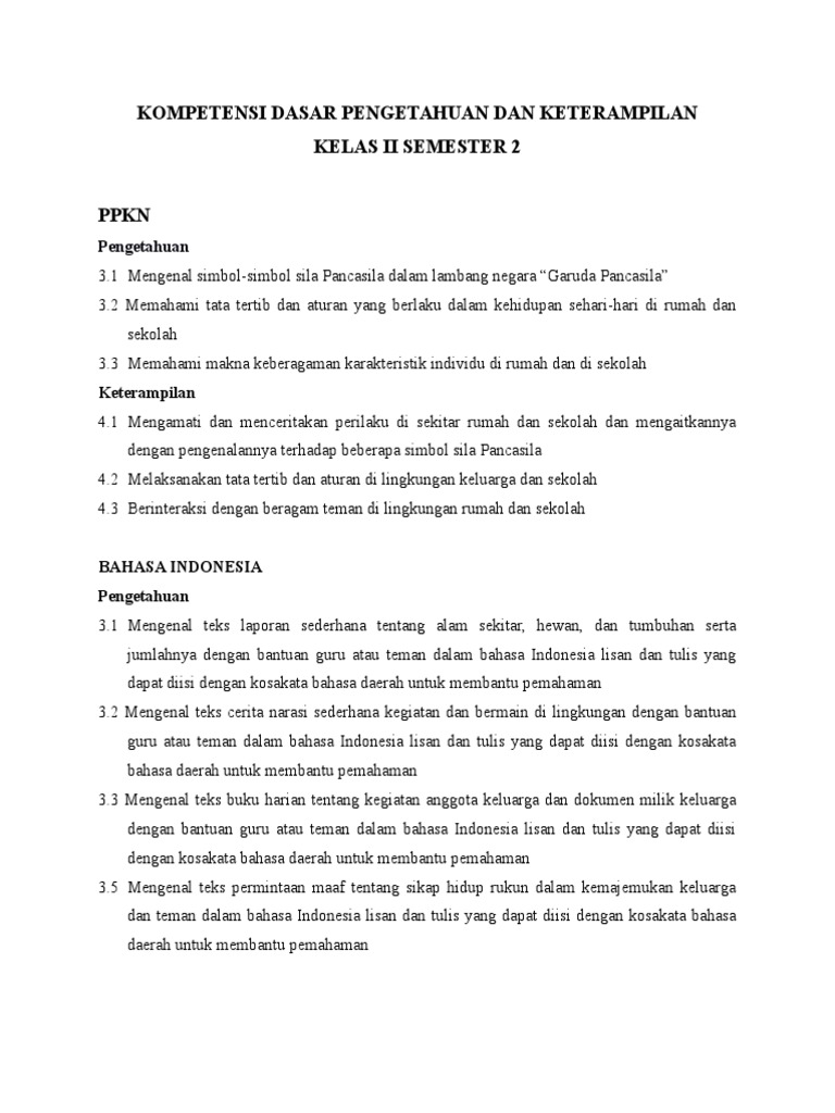 Kompetensi Dasar Pengetahuan Dan Keterampilan | PDF