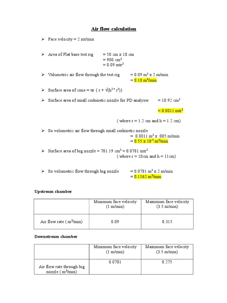 Air Flow Calculation: Upstream Chamber | PDF | Technology & Engineering
