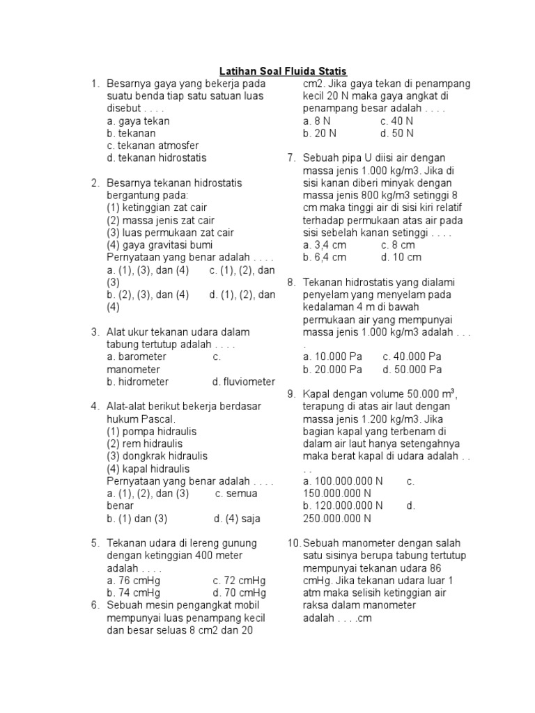 Latihan Soal Fluida Statis | PDF