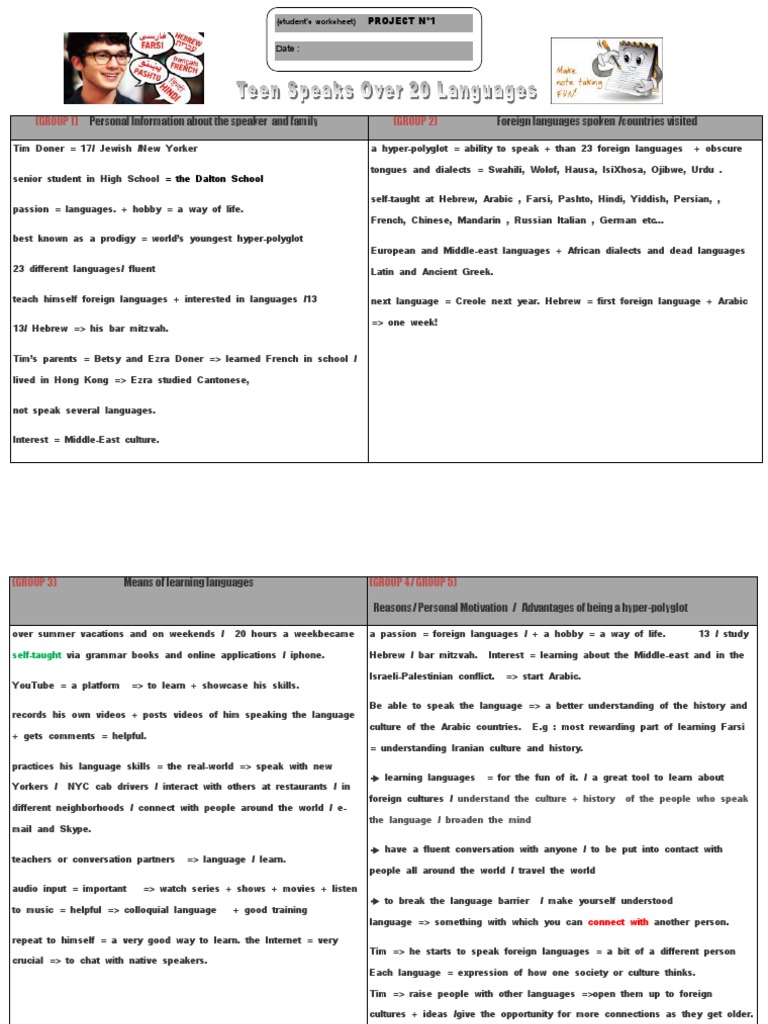 Note-Taking Worksheet Answer Key | PDF | Arabic | Dialect