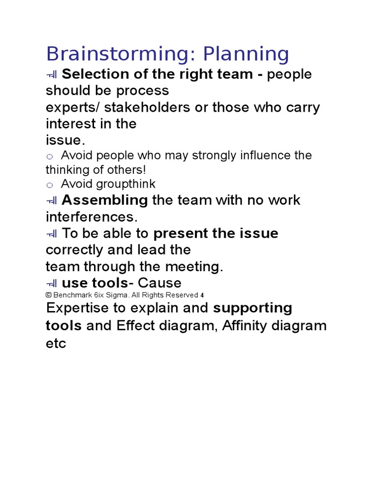 Brainstorming: Planning: Selection of The Right Team - People | PDF