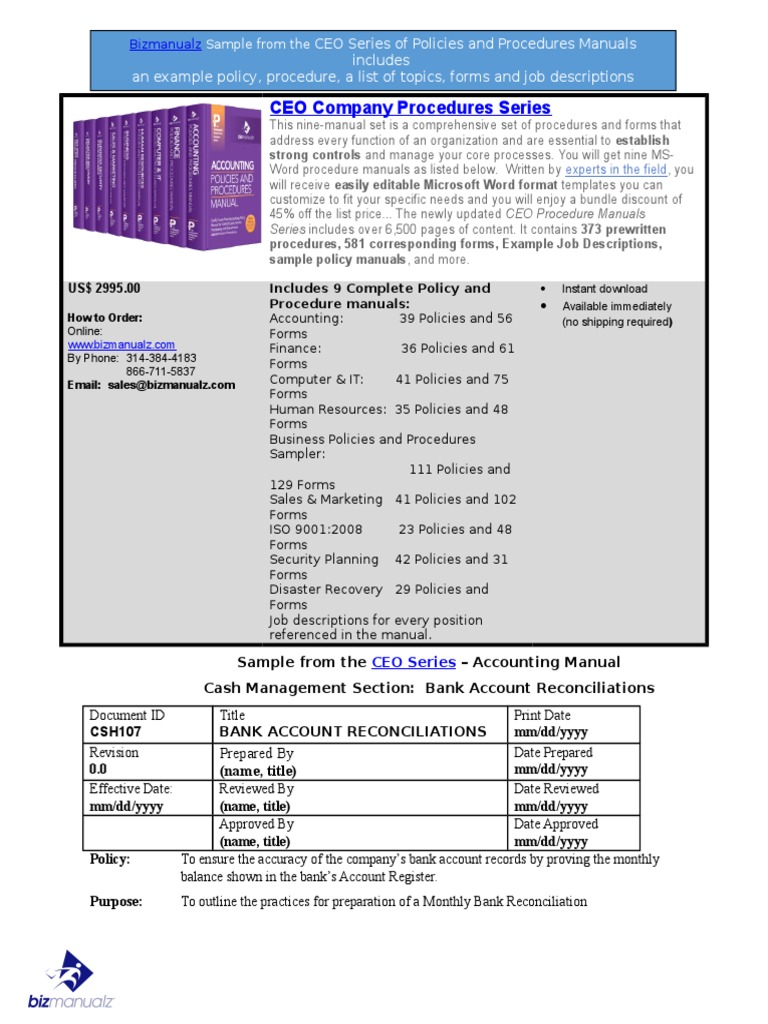 Bizmanualz CEO Policies and Procedures Series 2 | PDF | Credit Card | Cheque