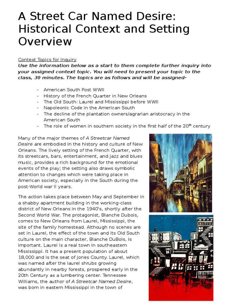 Historical Context of A Streetcar Named Desire | PDF | Southern United ...