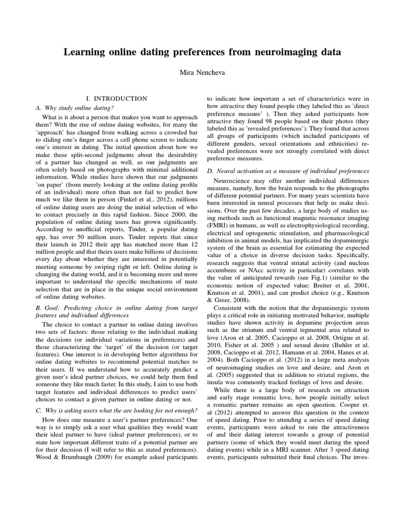 Learning Online Dating Preferences From Neuroimaging Data: Mira Nencheva | PDF | Support Vector ...