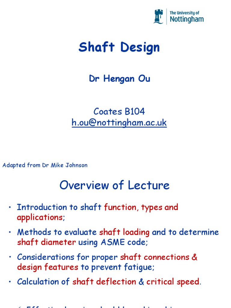 Shaft Design Principles and Calculations | PDF | Gear | Strength Of ...