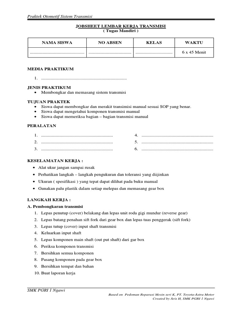 Jobsheet Lembar Kerja Praktek Transmisi | PDF