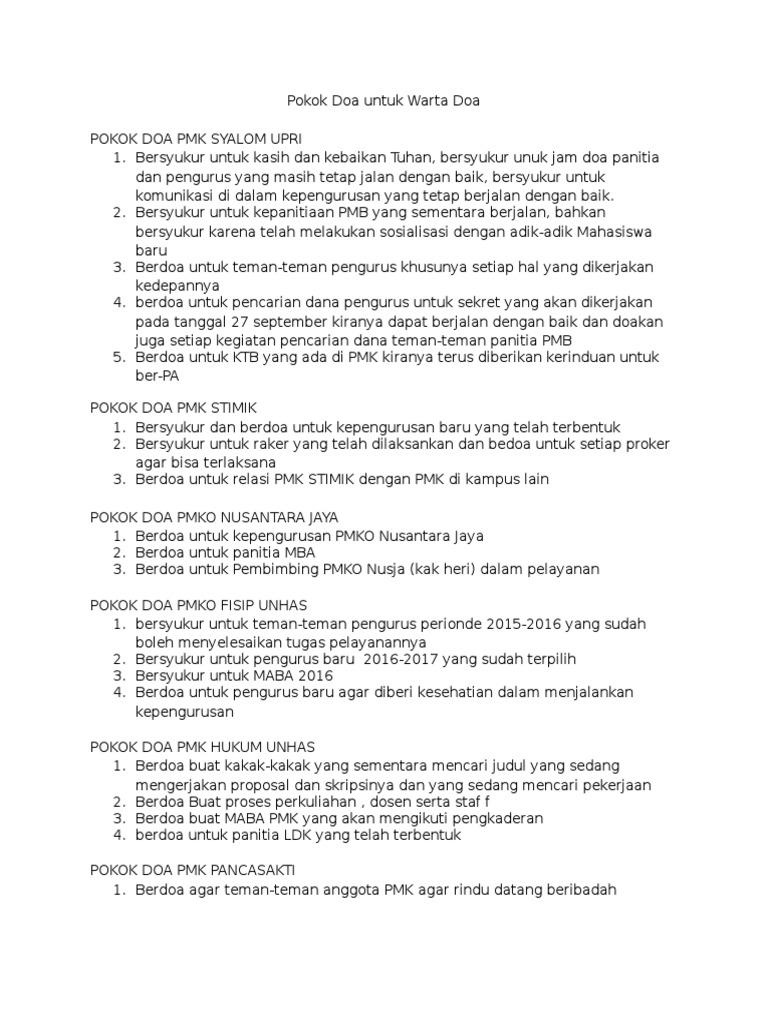 Pokok Doa Untuk Warta Doa-1 | PDF | Kesehatan Holistik | Gaya Hidup