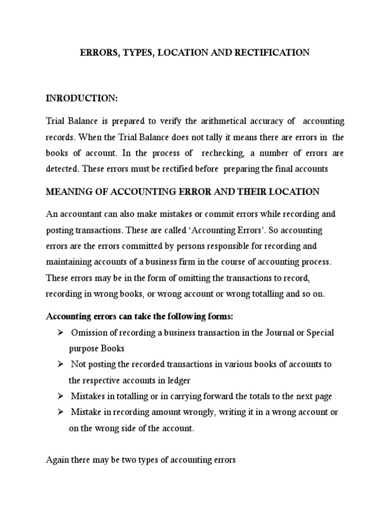 Accounting Errors | PDF | Debits And Credits | Accounting