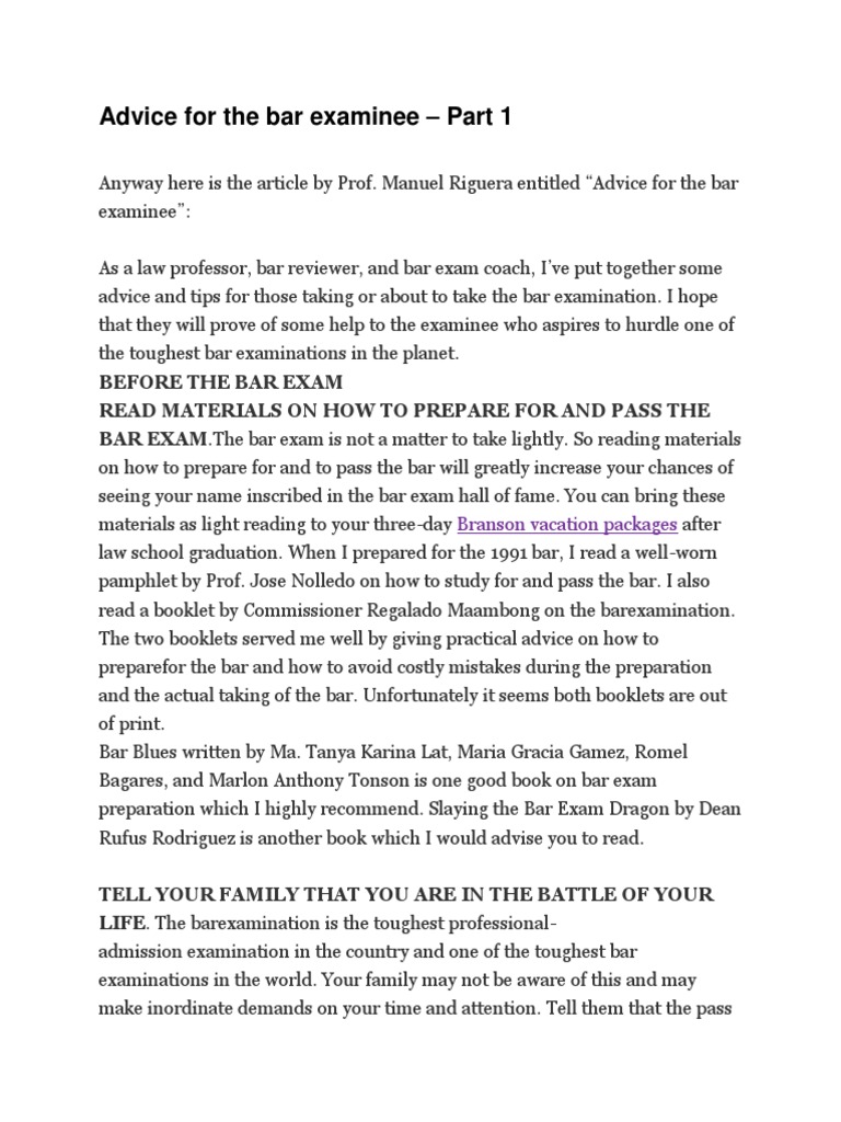 Advice for Bar Examinees: Tips for Preparing Effectively and Passing ...