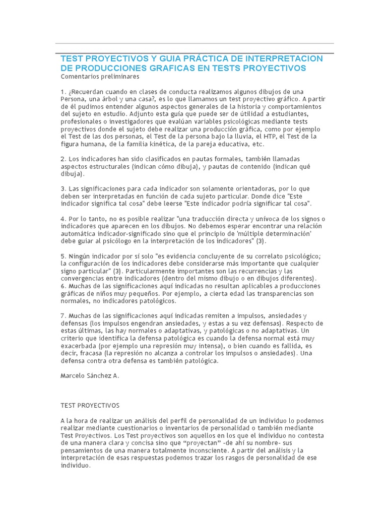 Test Proyectivos y Guia Práctica de Interpretacion de Producciones ...