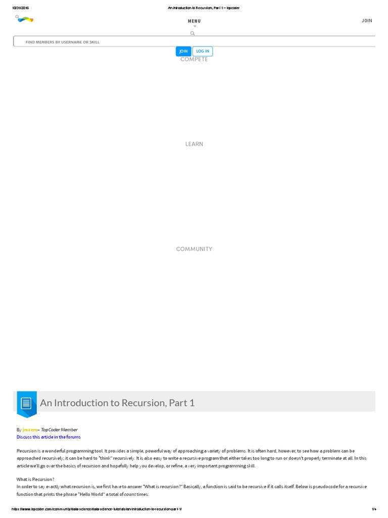 An Introduction To Recursion, Part 1 - Topcoder | PDF | Recursion | Function (Mathematics)
