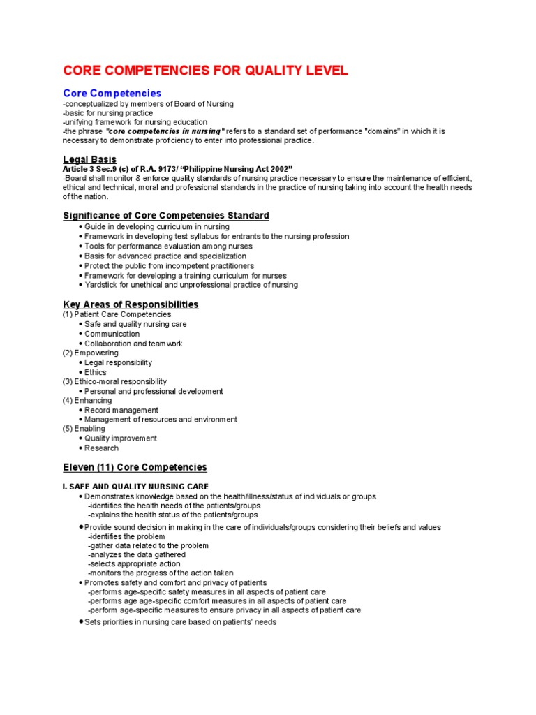 Core Competencies for Nursing Practice | PDF | Health Education | Nursing