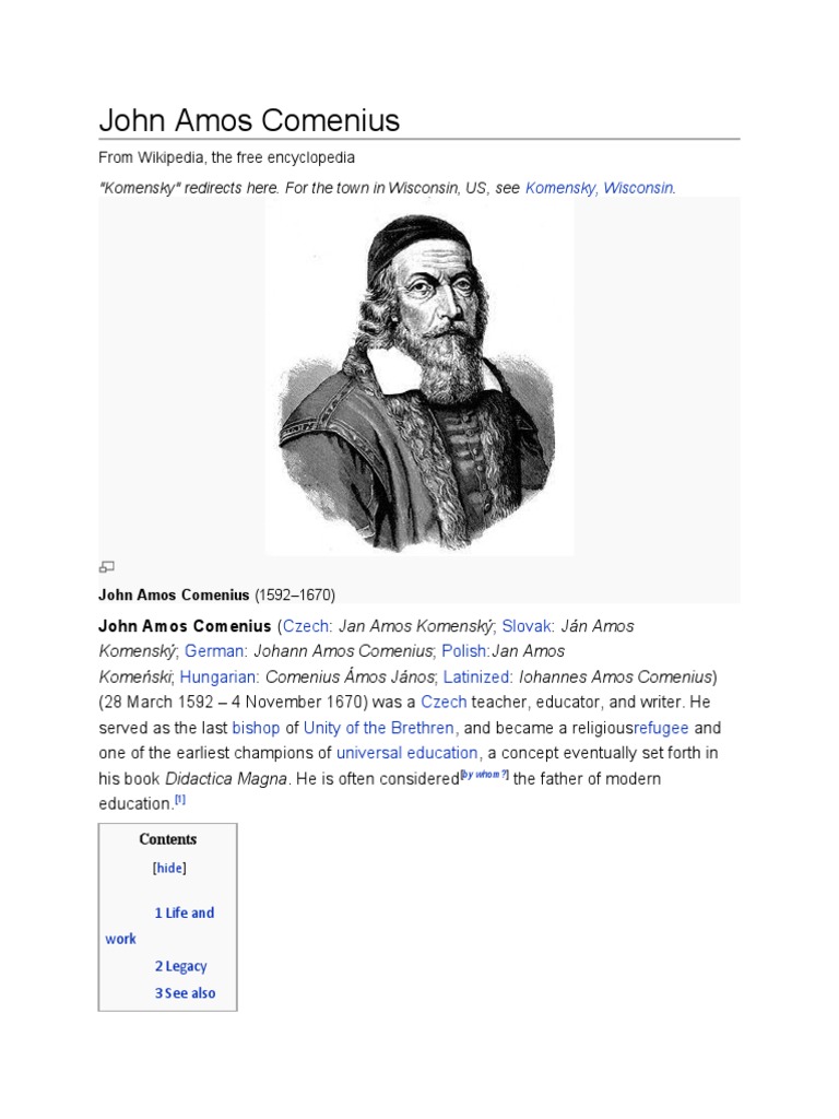 John Amos Comenius: From Wikipedia, The Free Encyclopedia | PDF | John ...