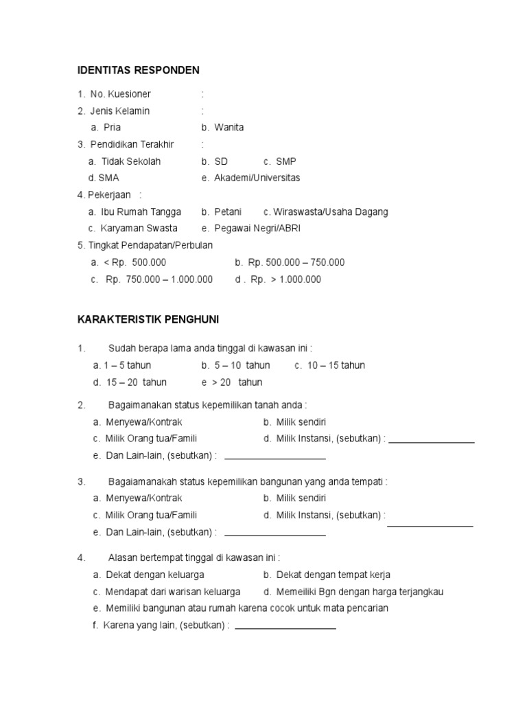 Contoh Kuisioner RTBL | PDF