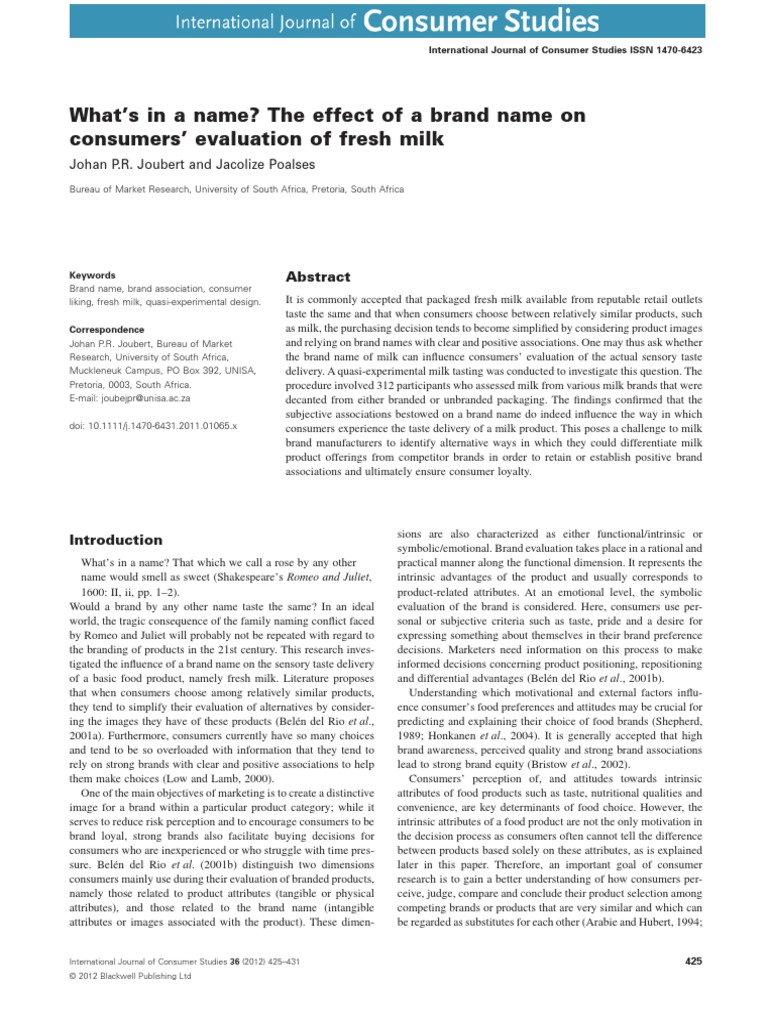 Effect of Brand Name On Fresh Milk | PDF | Brand | Perception