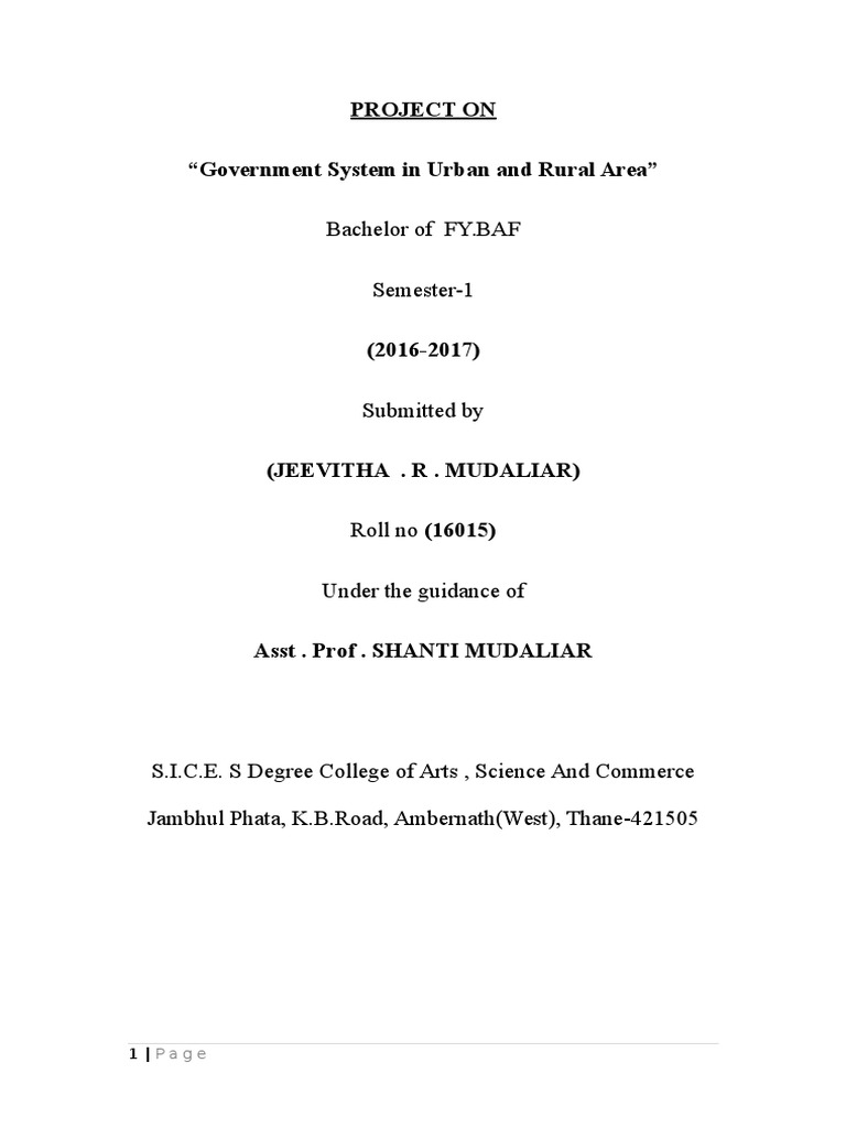 Bachelor of FY - BAF Semester-1: Project On "Government System in Urban ...