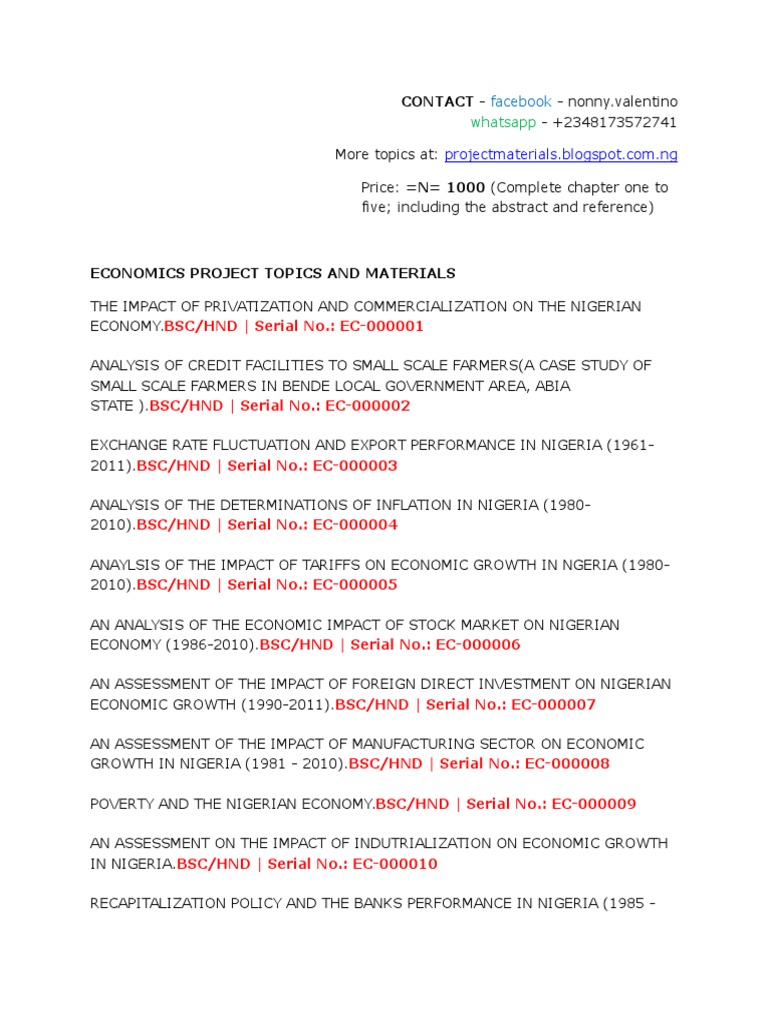 Economics Project Topics Overview | PDF | Nigeria | Economic Growth
