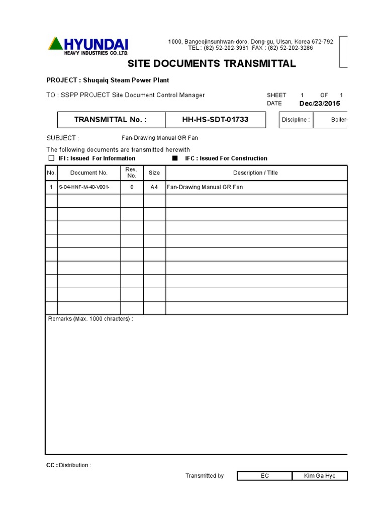 Site Documents Transmittal: Transmittal No.: HH-HS-SDT-01733 | PDF ...