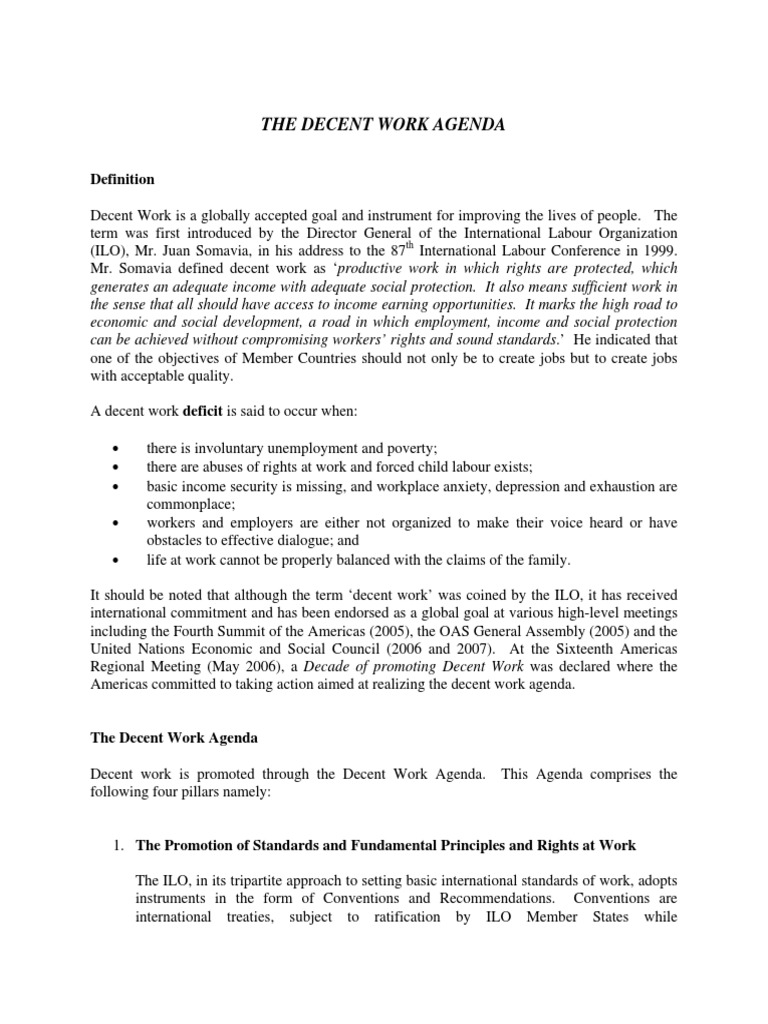 Decent Work Agenda | Download Free PDF | International Labour ...