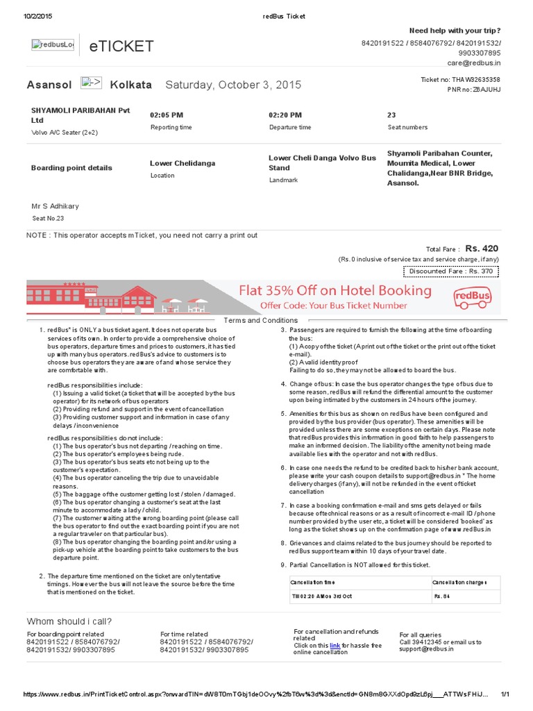 RedBus Ticket | PDF | Ticket (Admission) | Bus